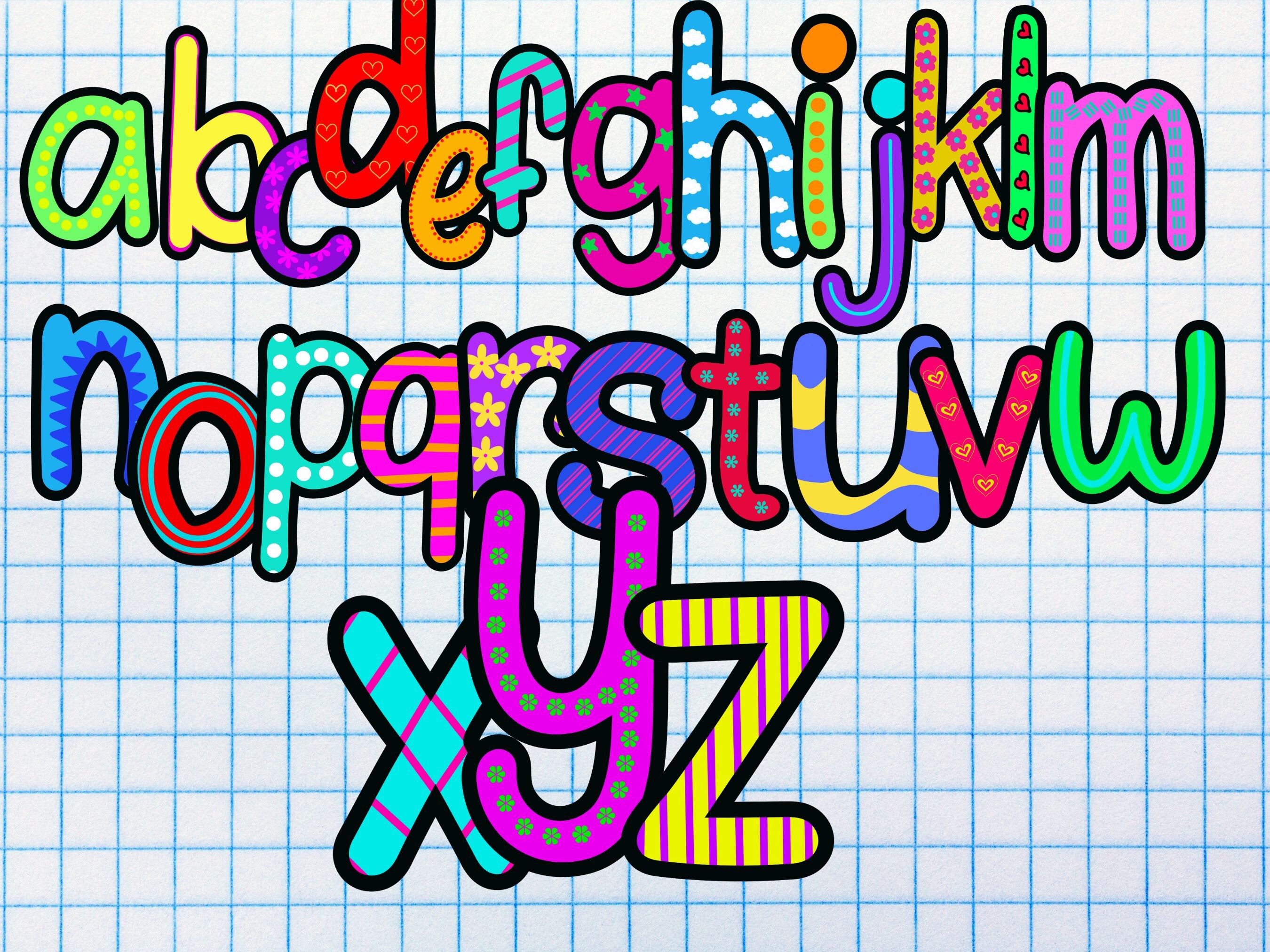 Colorful Playful Kids Alphabet Clipart, PNG Doodle Letters and Numbers ...