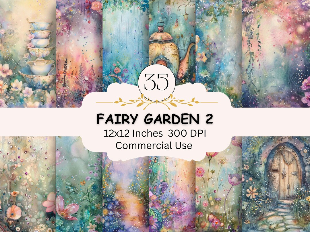 Fairy Garden Digital Paper: Enchanted Floral Designs (35 JPG Set ...