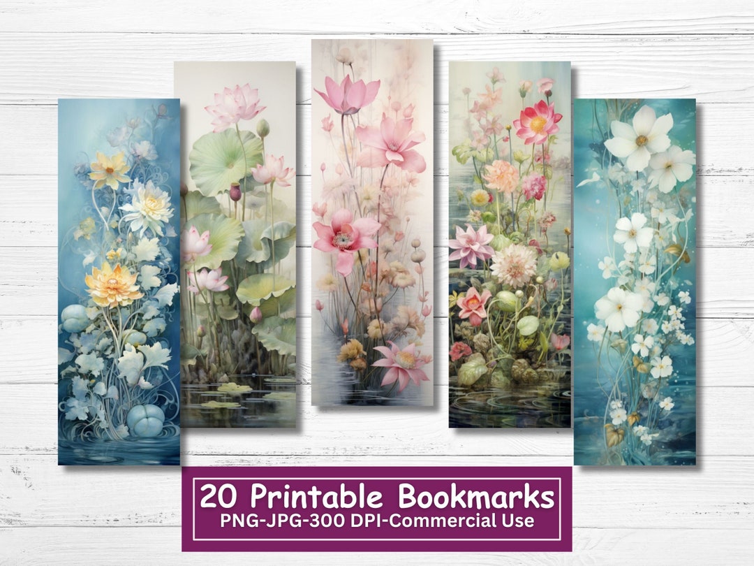 Watercolor Flowers Printable Bookmarks Bundle, Set of 20 PNG/JPG ...