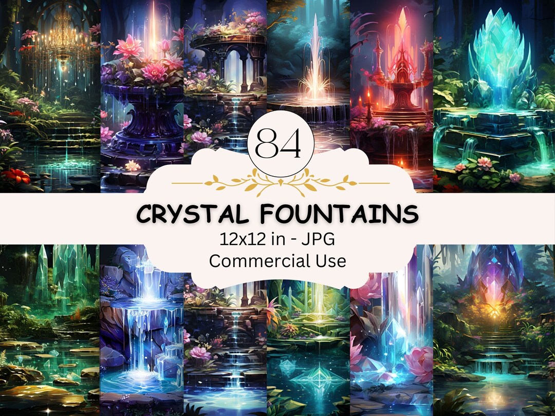Crystal Water Fountains Digital Paper: Fantasy Scrapbook Pages (set of ...