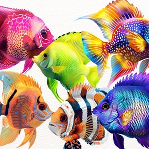 Tropical Fish Clipart Bundle, 101 PNG Set, Ocean Backdrop, Colorful ...