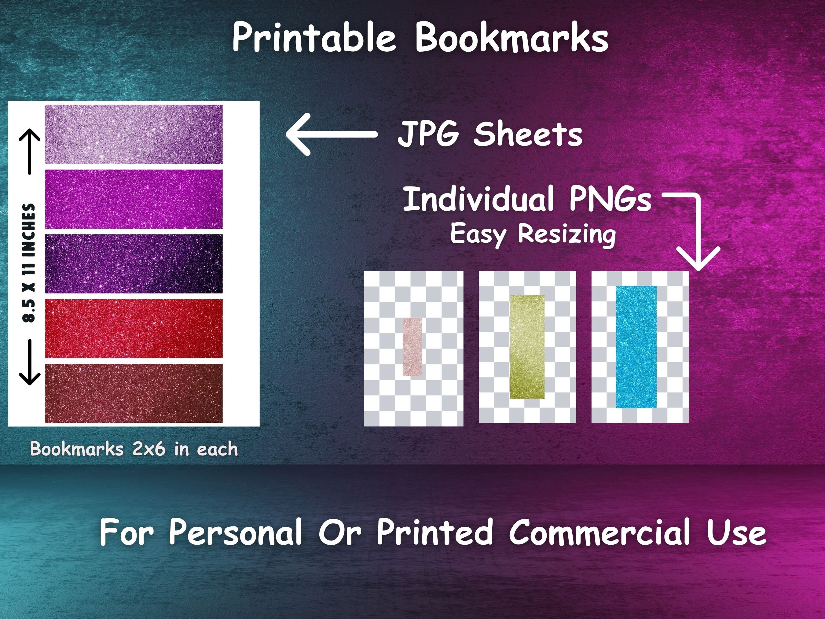 Glitter Texture Printable Bookmarks Bundle, Set of 20 PNG/JPG ...