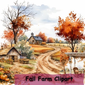 Fall Country Clipart Set, Farm Landscape PNG Bundle, Watercolor Corn ...