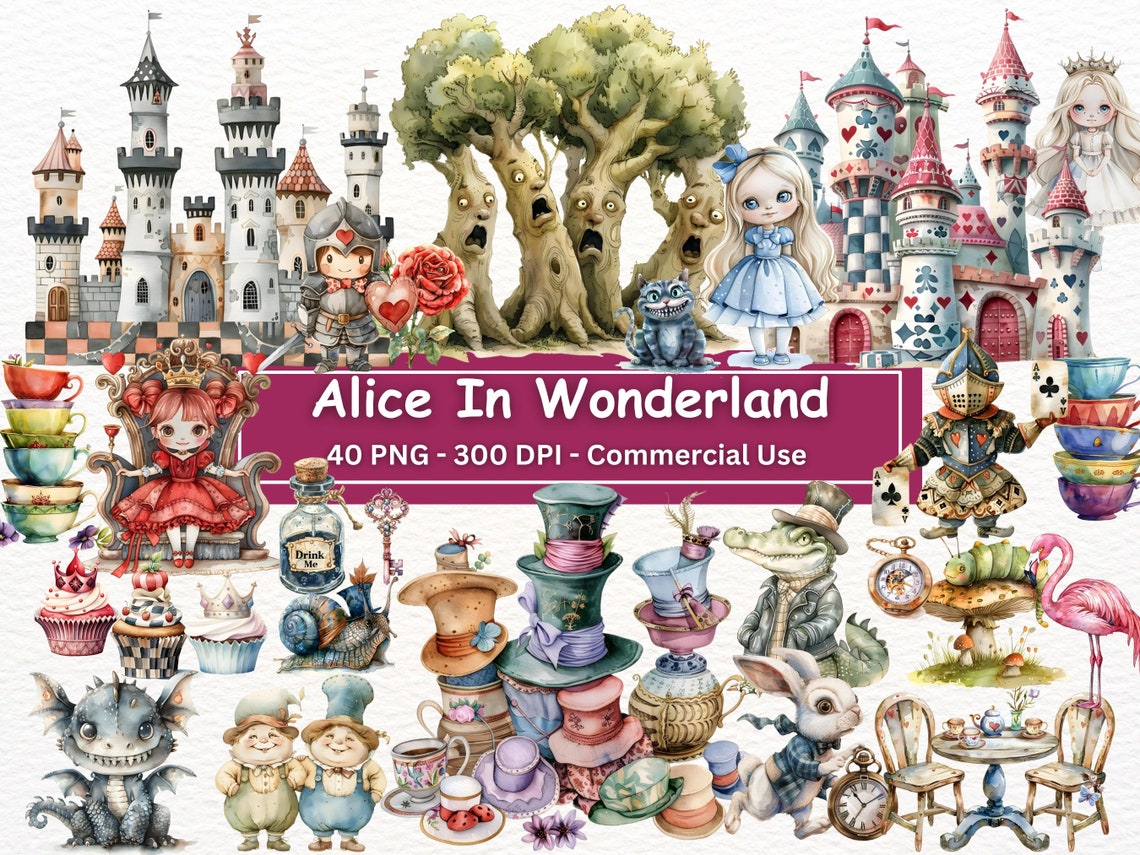 Alice in Wonderland Clipart: 40 PNG Vintage Art (digital Download) - Etsy