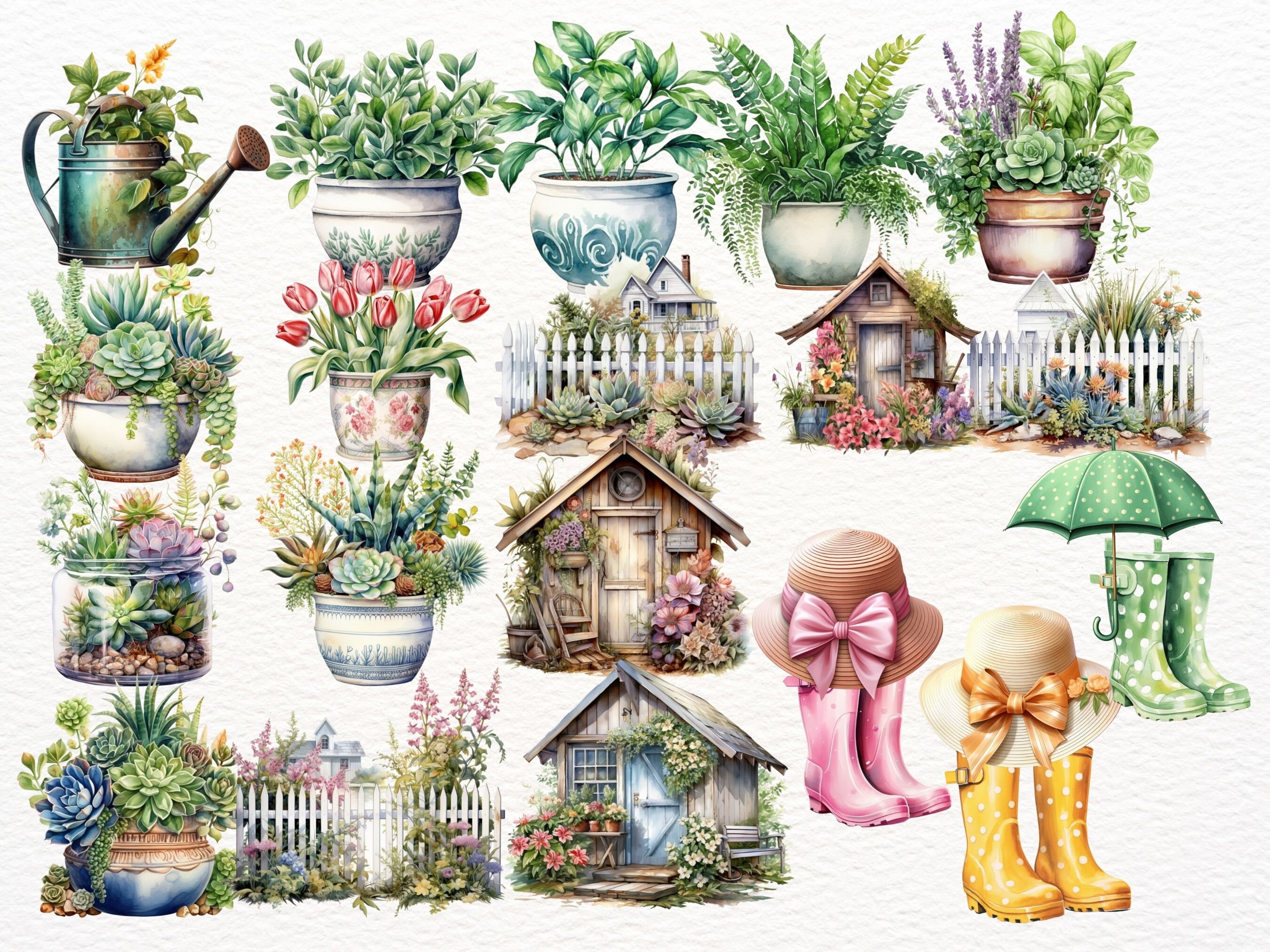 Watercolor Garden Clipart: 45 Spring Plant PNG Set (digital Download ...