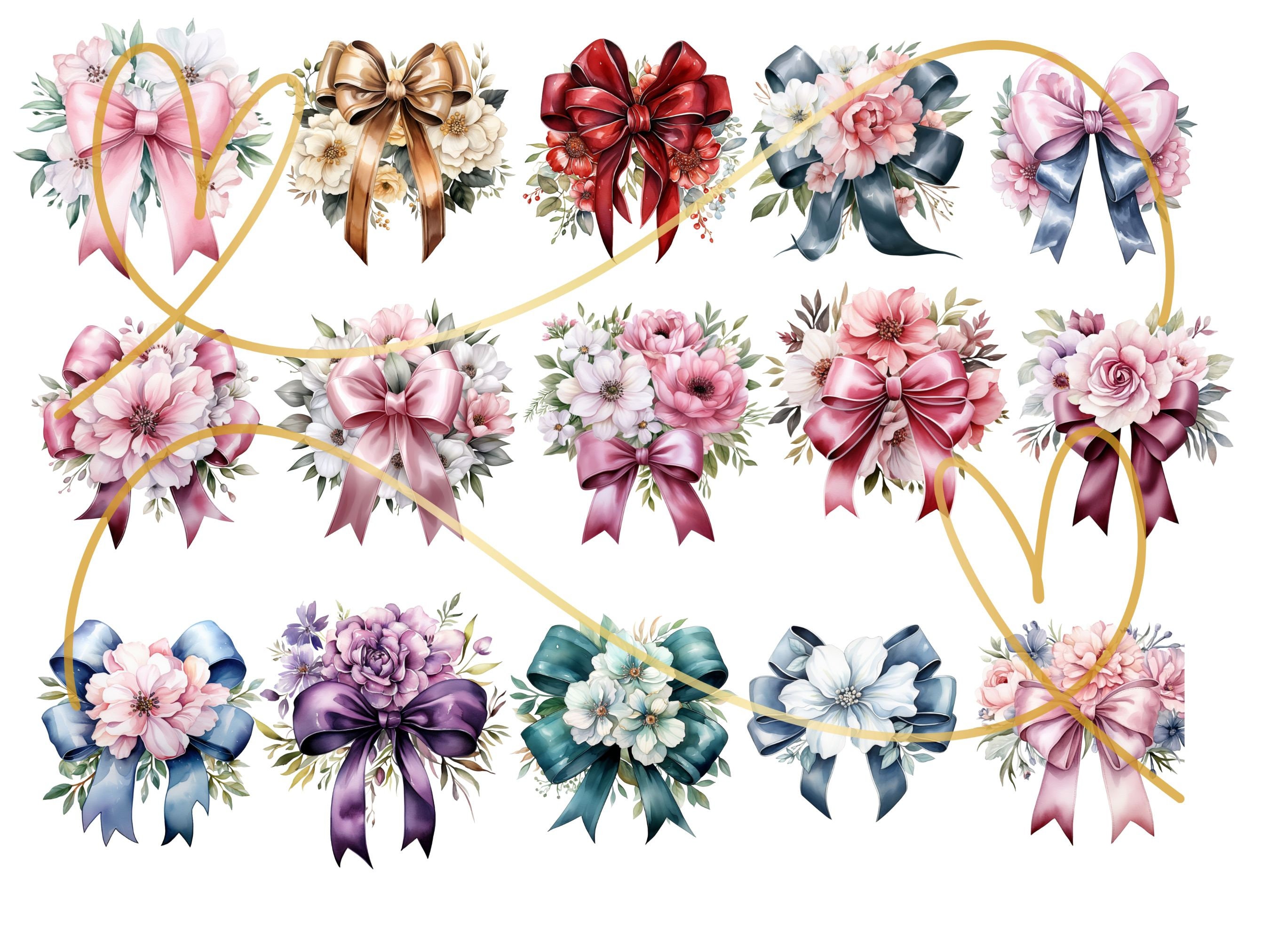 Watercolor Bows Clipart Bundle, Floral Ribbons and Bows Clipart Set ...