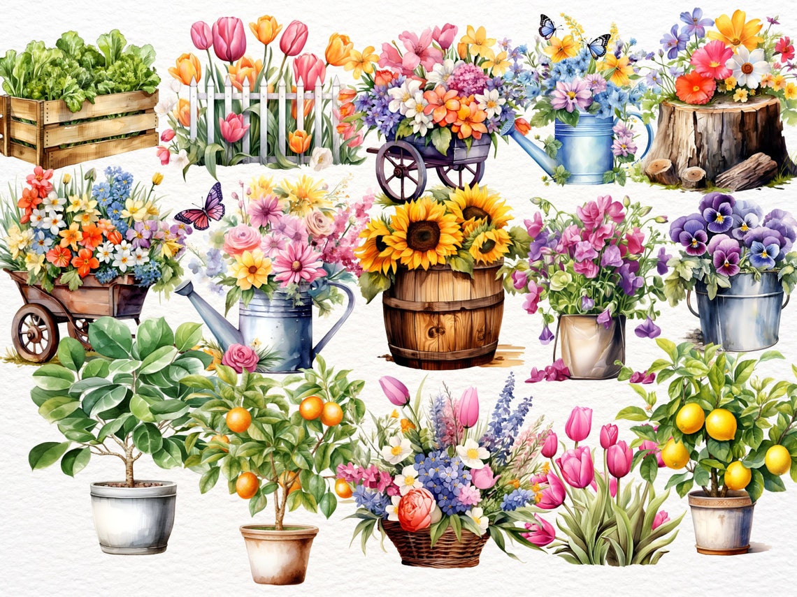 Spring Garden Clipart Bundle: Floral PNG Images (digital Download) - Etsy