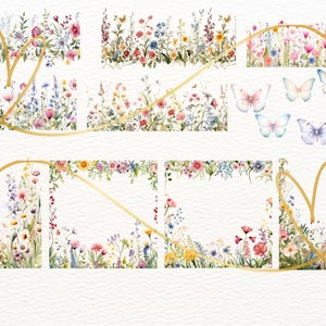 Watercolor Pastel Wildflowers Clipart Borders and Frames Bundle, Set of ...