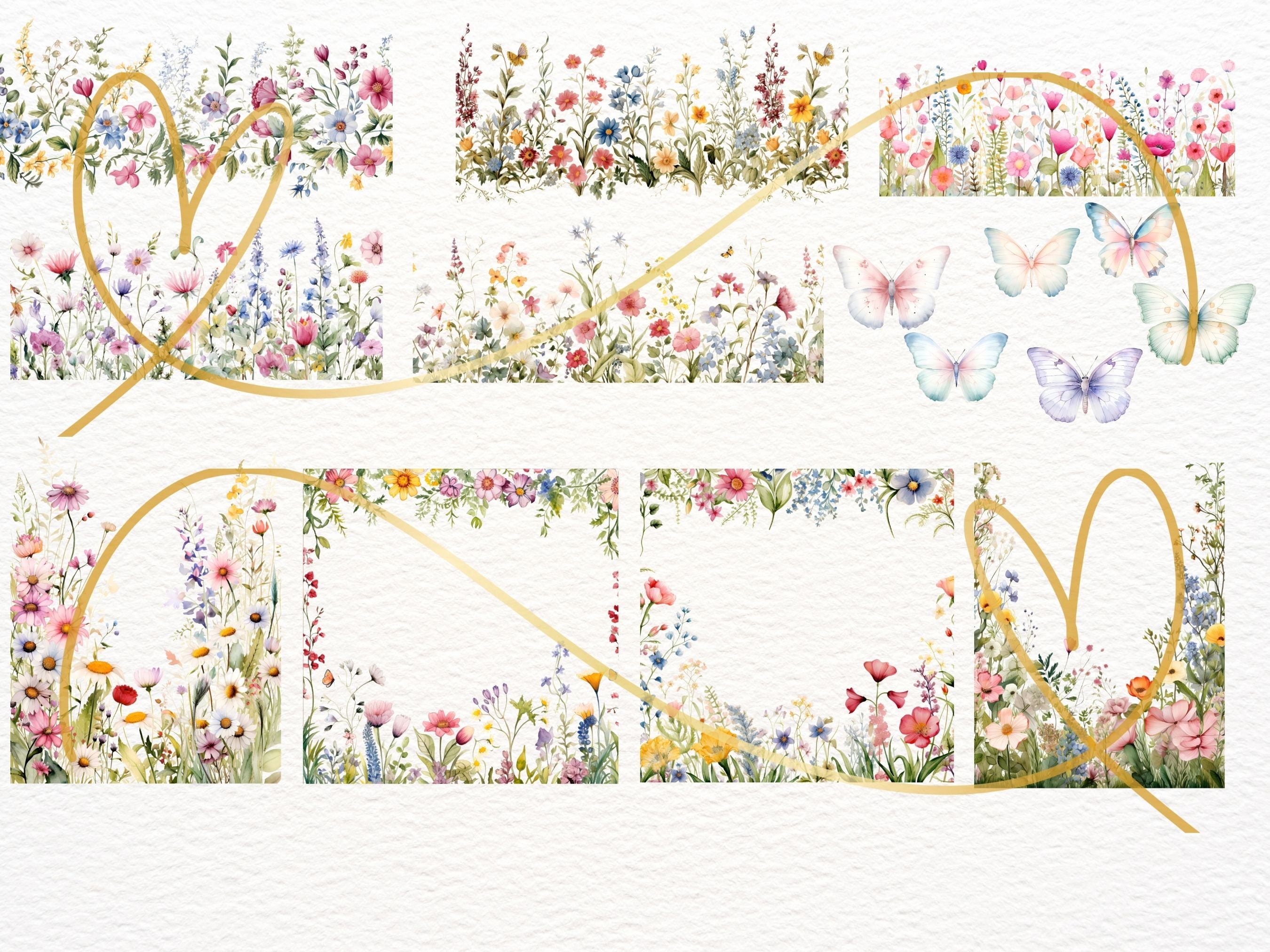 Watercolor Pastel Wildflowers Clipart Borders and Frames - Etsy