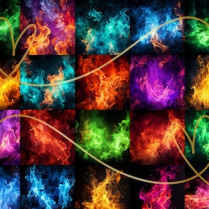 Neon Fire Background Textures: Rainbow Flames Digital Paper (digital ...