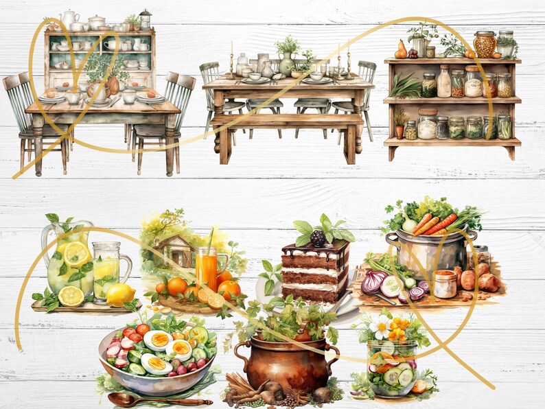 Modern Country Farmhouse Kitchen Clipart Bundle PNG Set of - Etsy