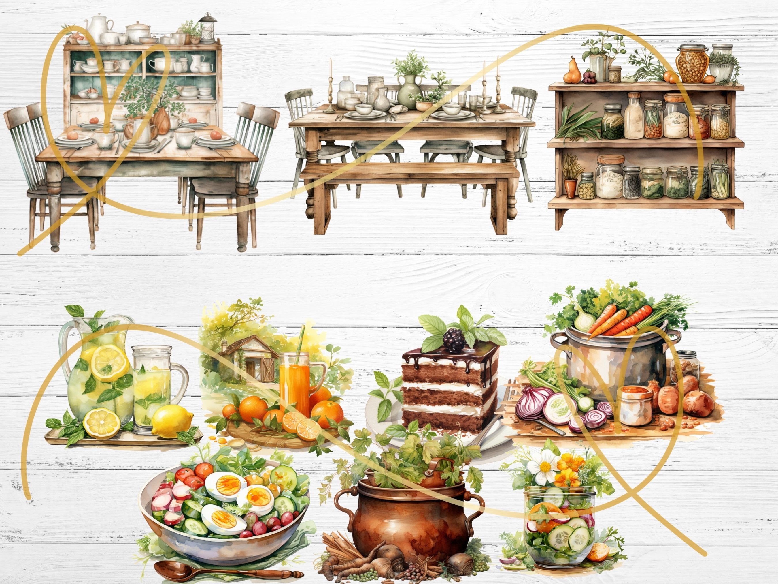 Modern Country Farmhouse Kitchen Clipart Bundle PNG Set of - Etsy