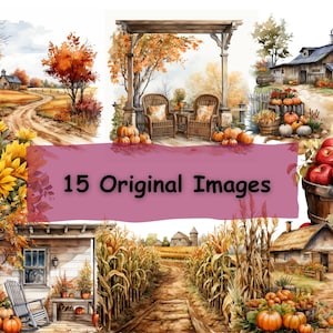Fall Country Clipart Set, Farm Landscape PNG Bundle, Watercolor Corn ...