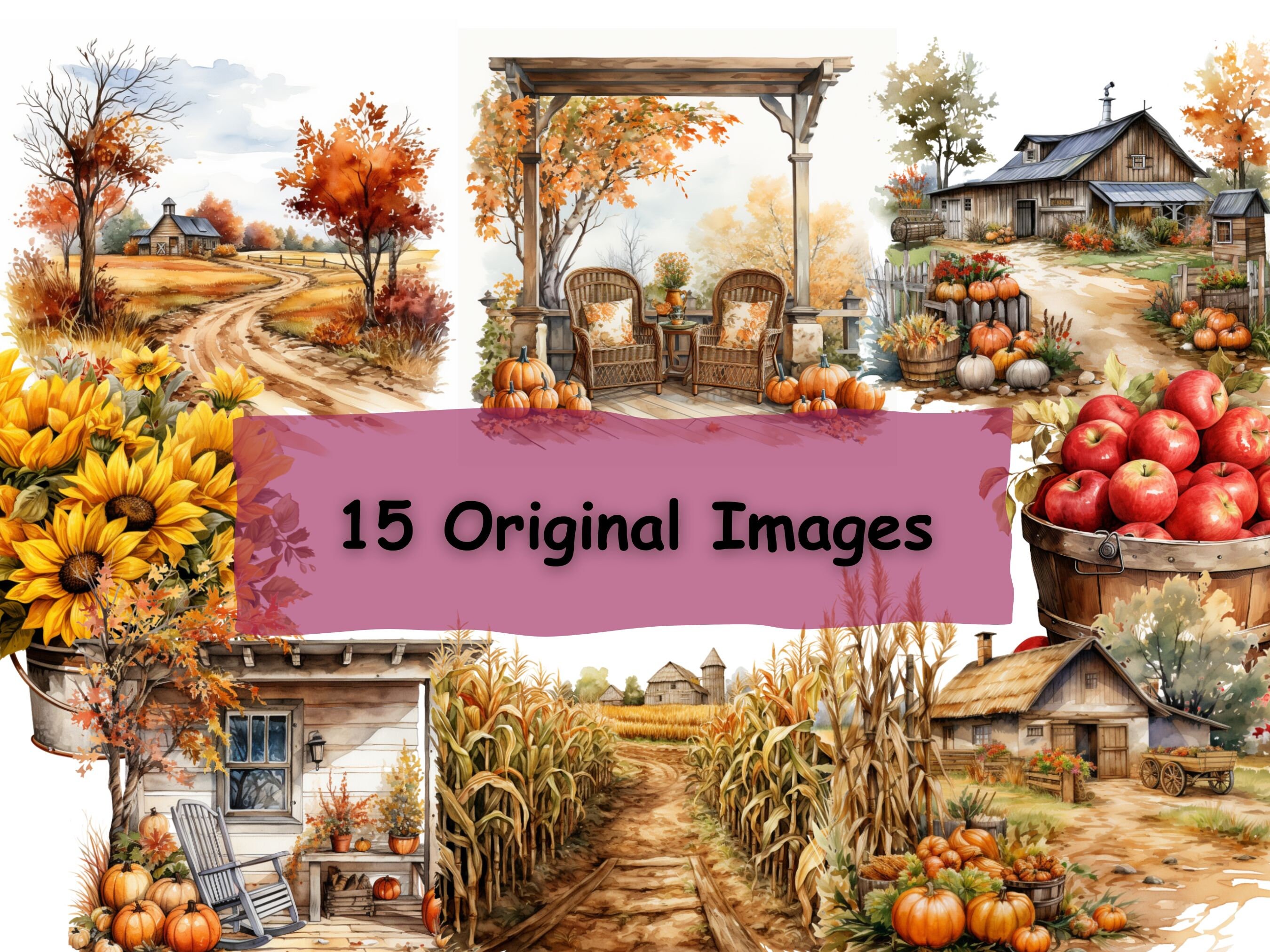 Fall Country Clipart Set Farm Landscape PNG Bundle - Etsy