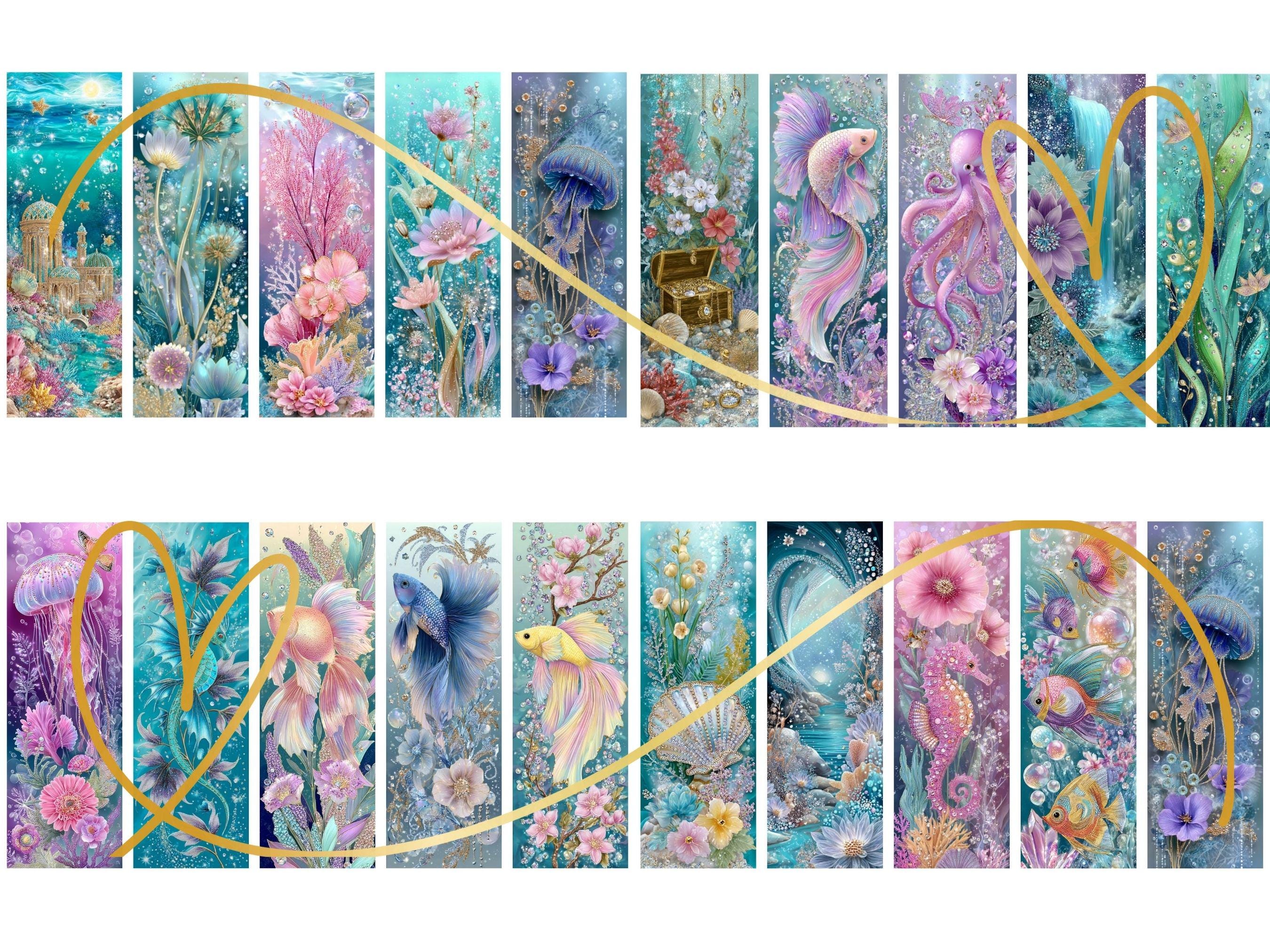 Bejeweled Sea Printable Bookmark Bundle, Underwater Ocean PNG Bookmark ...
