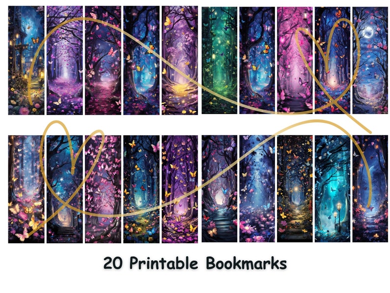 Fantasy Butterfly Forest Printable Bookmarks Bundle Set of 20 - Etsy