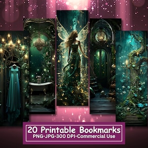 Fantasy Emerald Fairy Printable Bookmarks Bundle, Set of 20 PNG/JPG ...