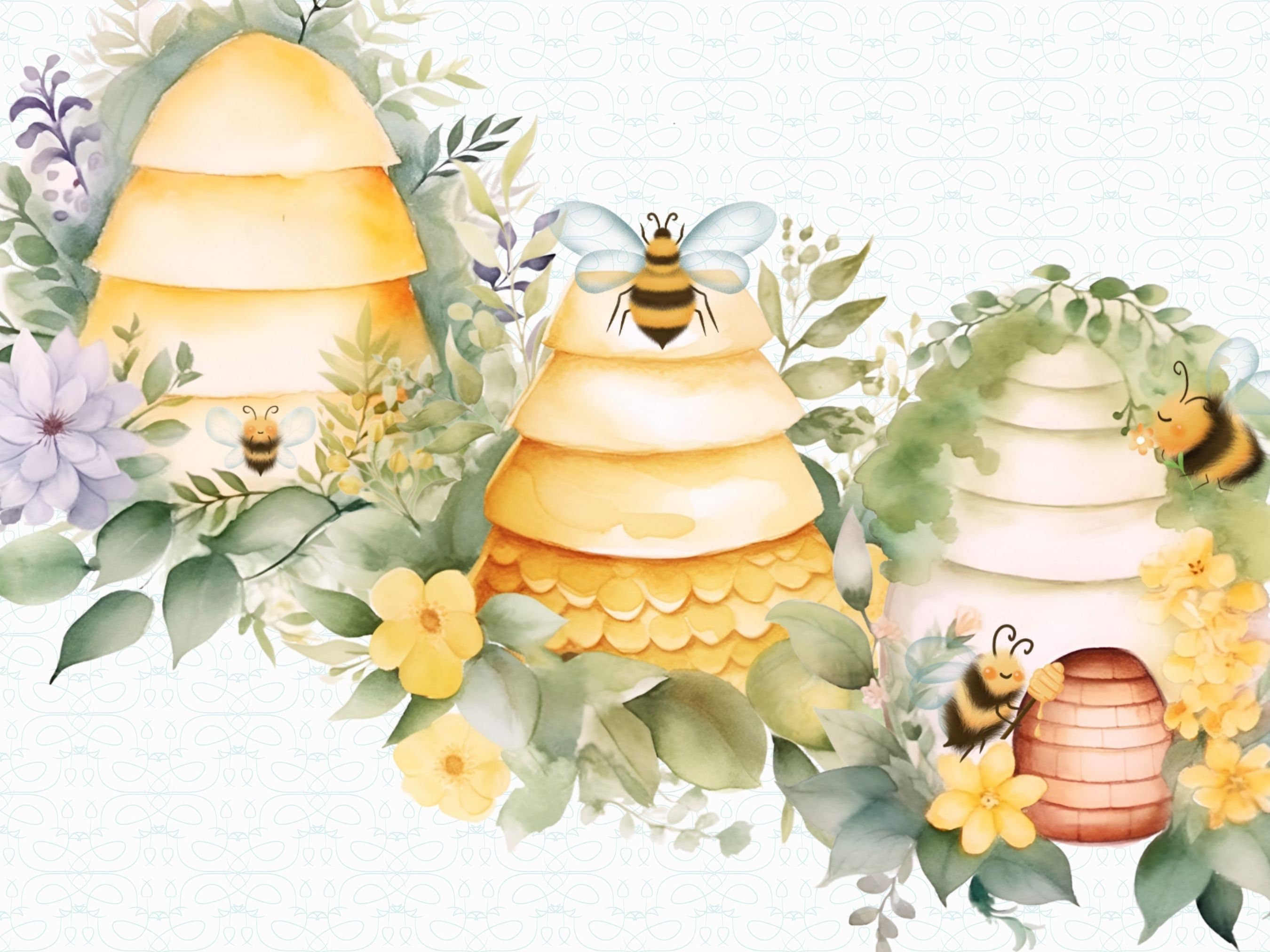 Watercolor Baby Honey Bee Clipart, Cute Bee PNG Set of 48, Bee Baby ...