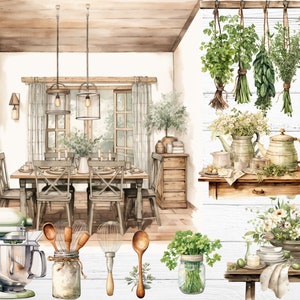 Modern Country Farmhouse Kitchen Clipart Bundle, PNG Set of 50 ...