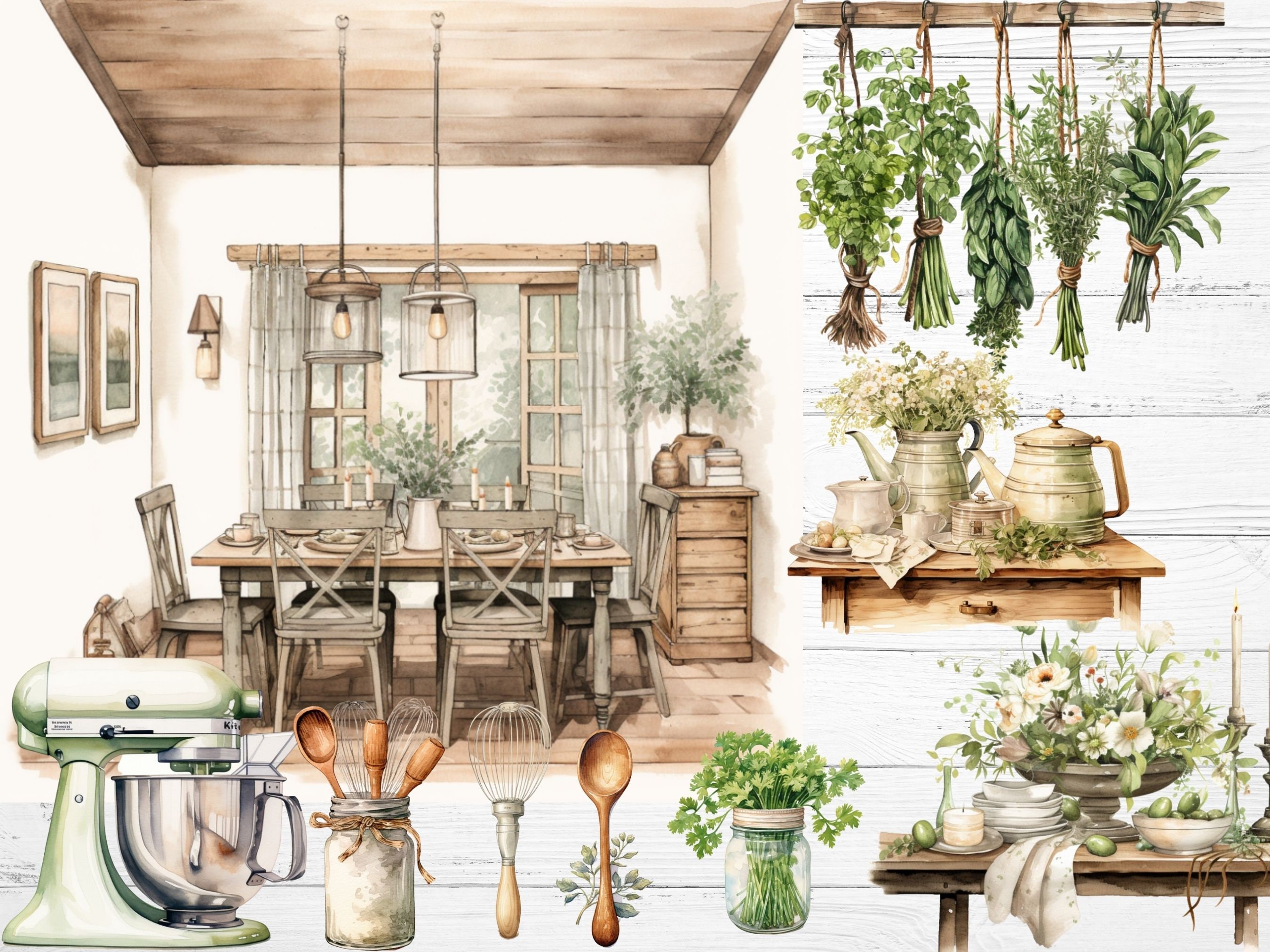 Modern Country Farmhouse Kitchen Clipart Bundle PNG Set of - Etsy