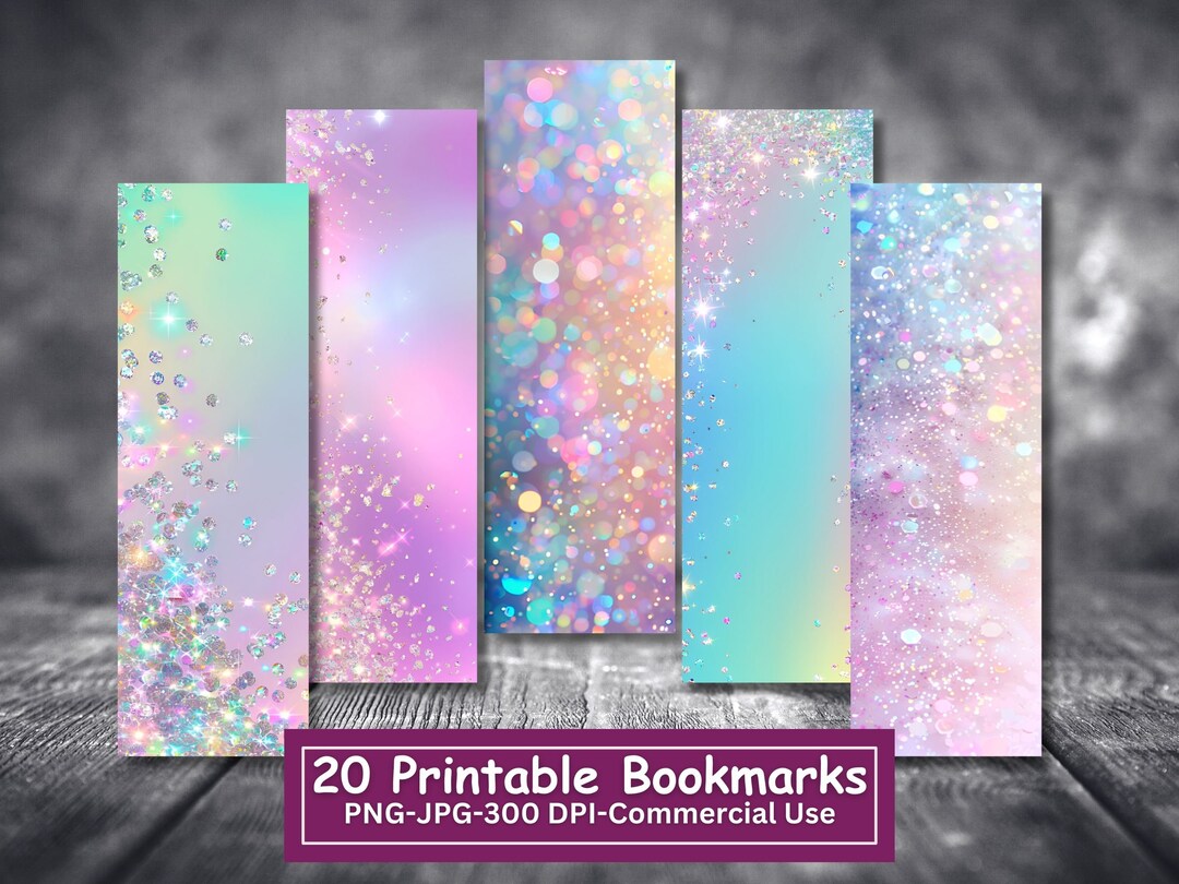 Unicorn Glitter Printable Bookmarks Bundle, Set of 20 PNG/JPG, Pastel ...