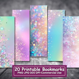 Unicorn Glitter Printable Bookmarks Bundle, Set of 20 PNG/JPG, Pastel ...