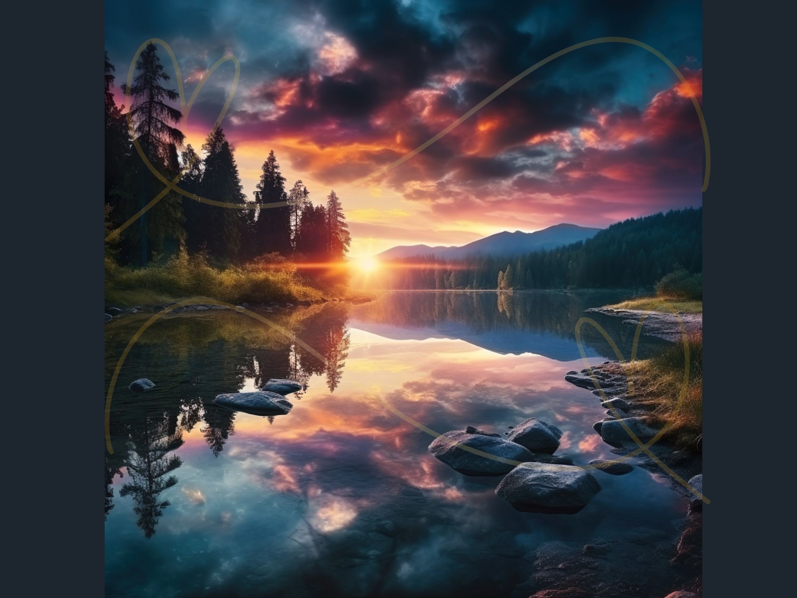 Mountain Lake Sunset Digital Paper Bundle, 28 High Quality JPG Set ...