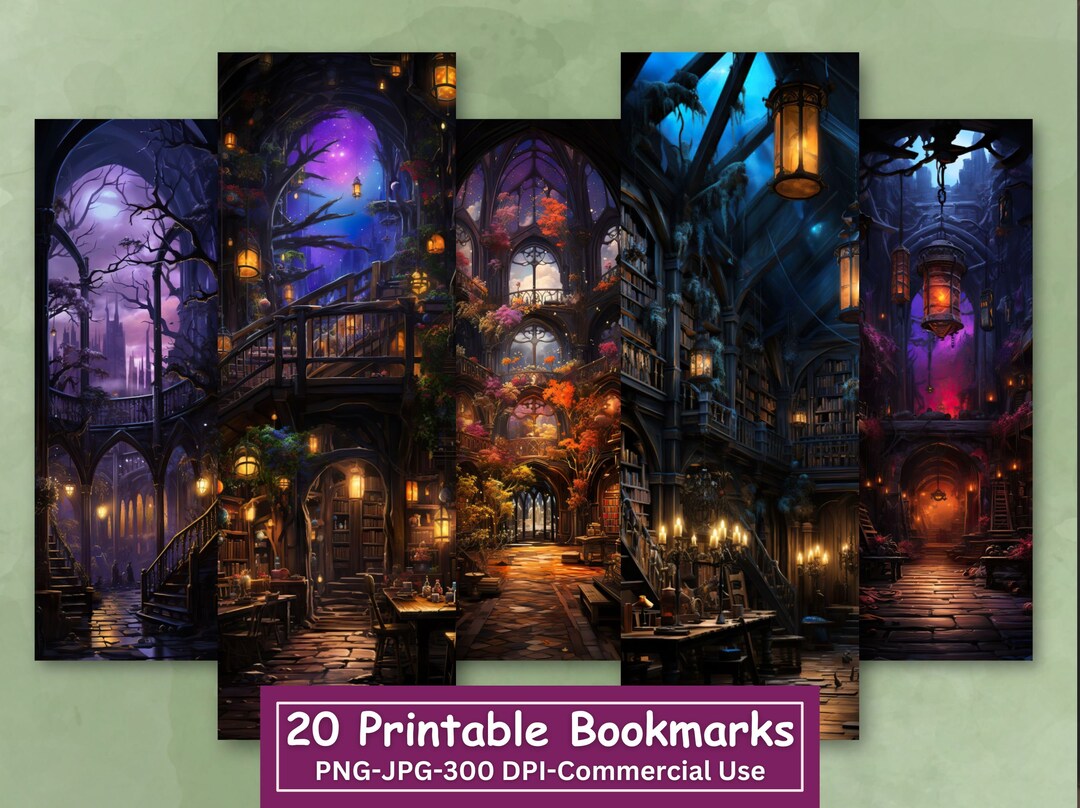 Fantasy Library Printable Bookmarks Bundle, 20 Jpg/pngs, Sublimation ...
