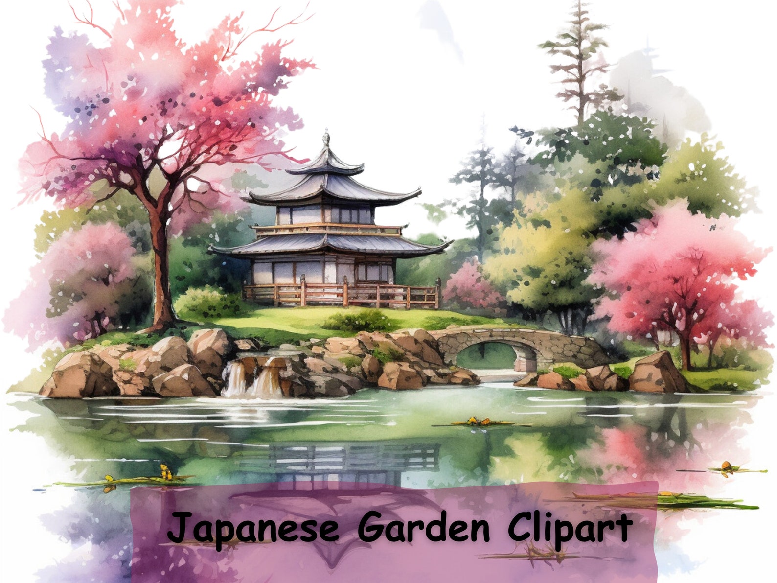 Japanese Garden Clipart, 12 High Quality Pngs, Watercolor Art, Digital ...
