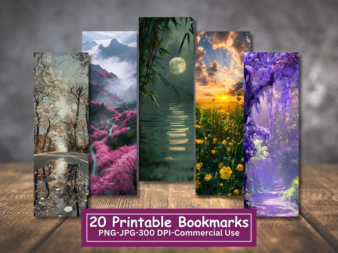 Beautiful Nature Scenery Printable Bookmarks Bundle, Set of 20 Pngs, JPG Sheets, Landscape ...