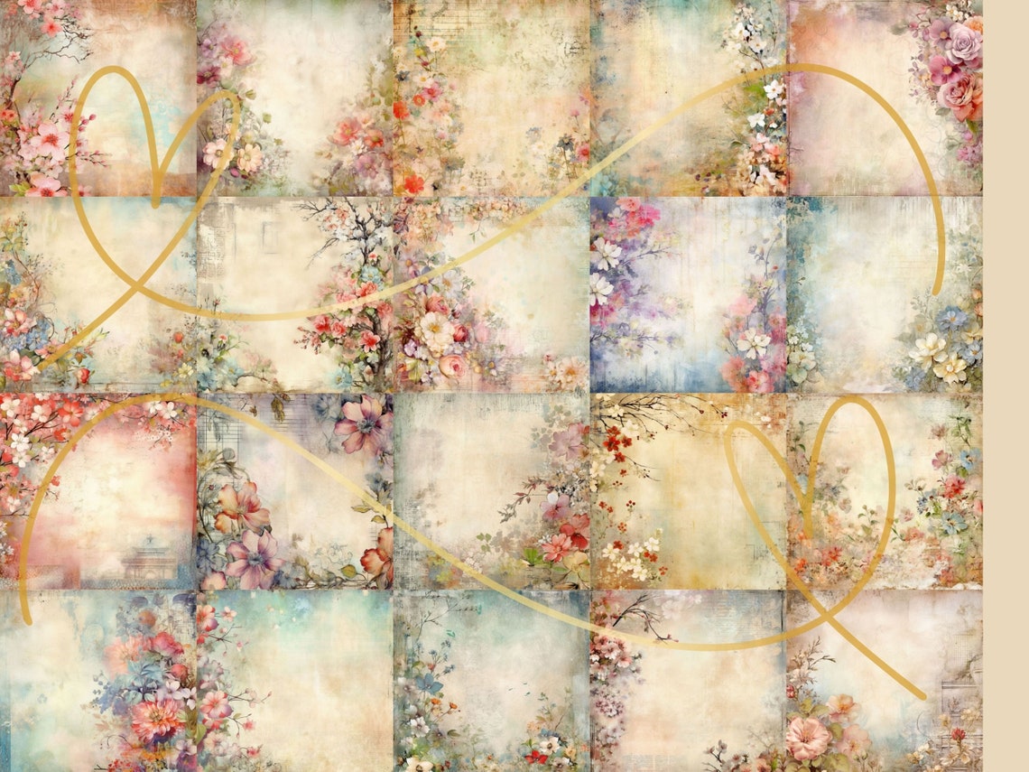 Japanese Floral Junk Journal Paper: Vintage Distressed Scrapbook Paper ...
