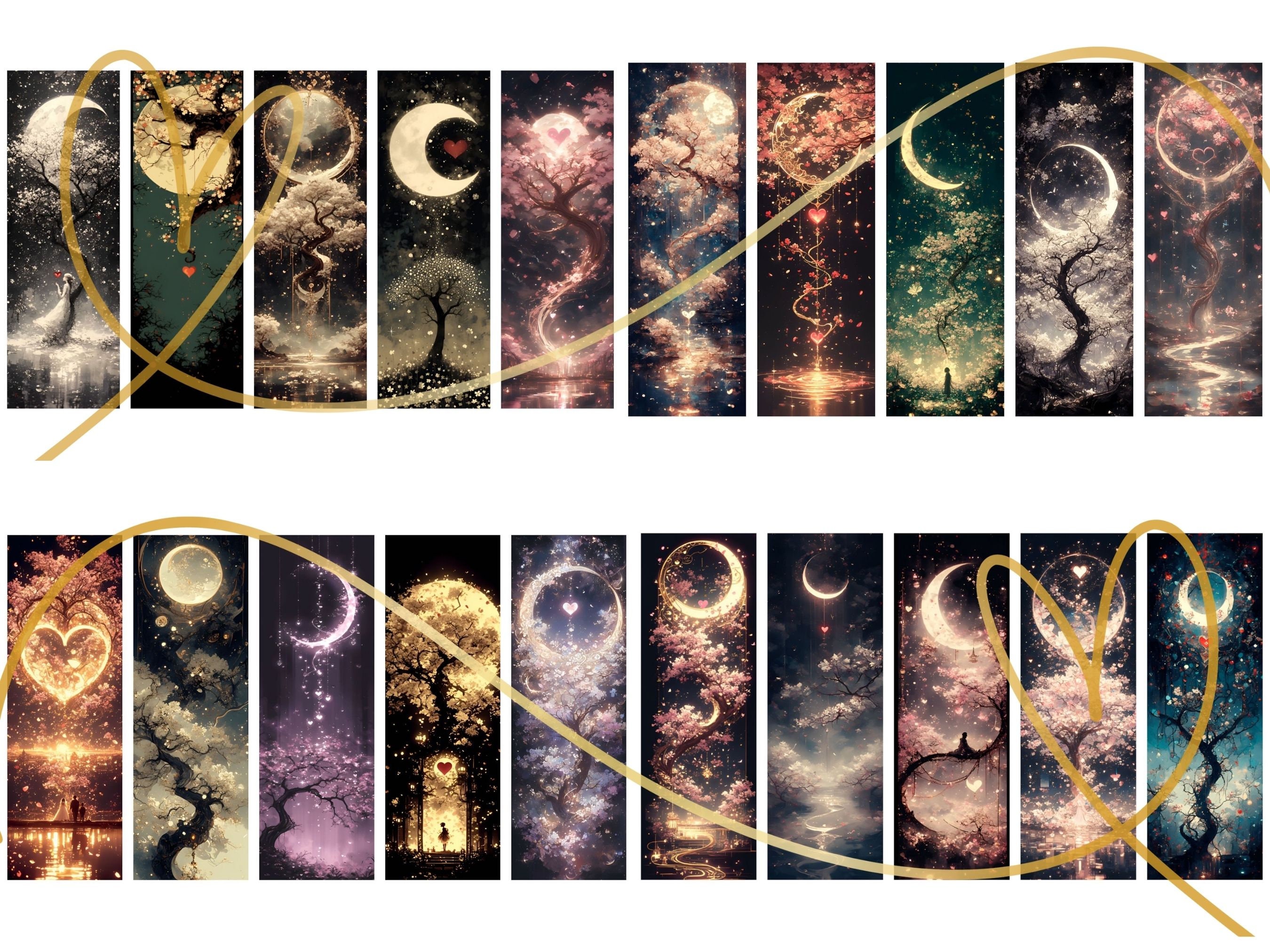 Fantasy Trees With Hearts Printable Bookmarks Bundle, Set of 20 PNG/JPG ...