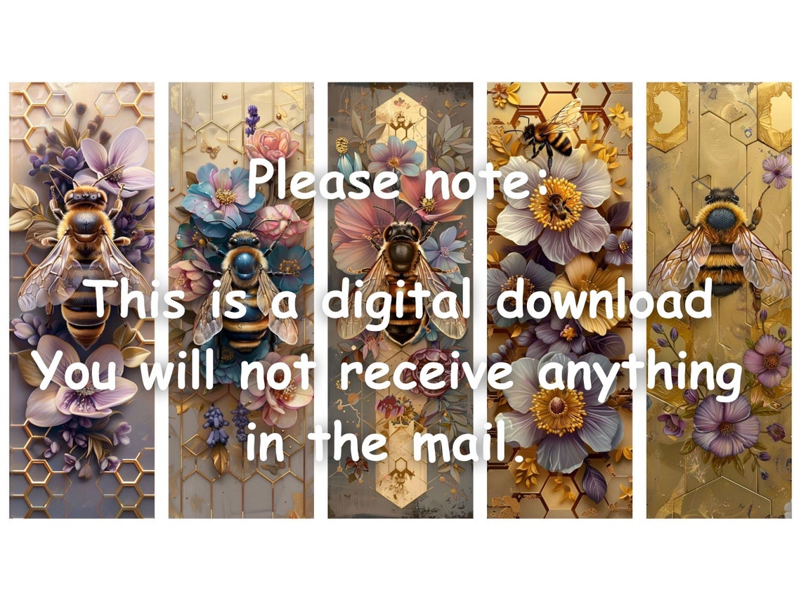 Floral Bee Printable Bookmarks: Fantasy Art, Set of 20 (PNG/JPG) - Etsy