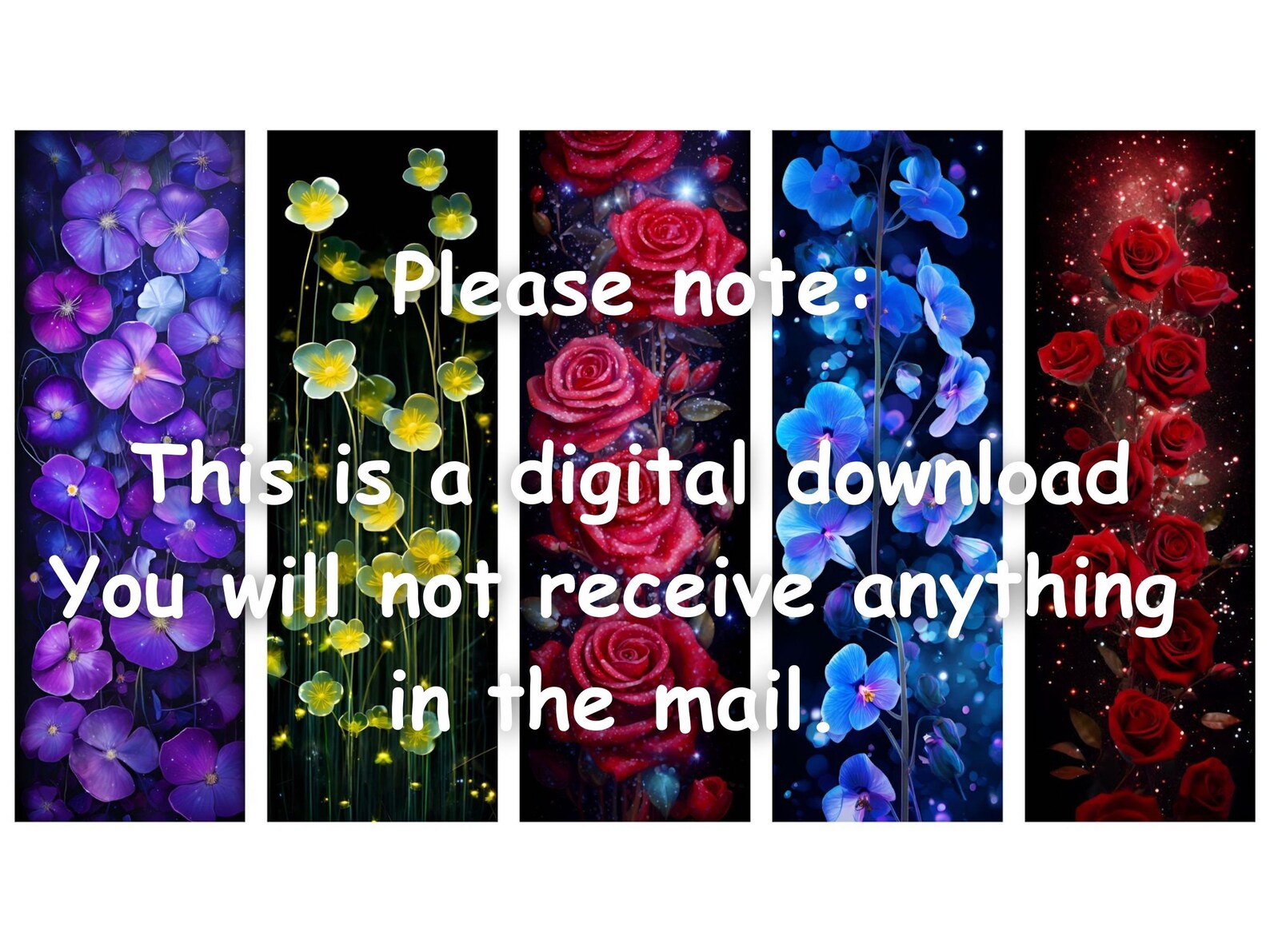 Sparkling Flowers Printable Bookmarks Bundle, Set of 20 PNG/JPG Floral ...