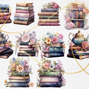 Pastel Watercolor Floral Books Clipart, Book Bundle, Set of 20 Pngs ...