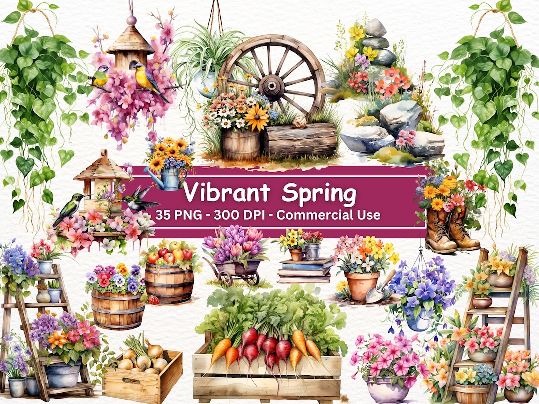 Vibrant Spring Clipart Bundle (set 2), 35 PNG Images, Commercial Use ...