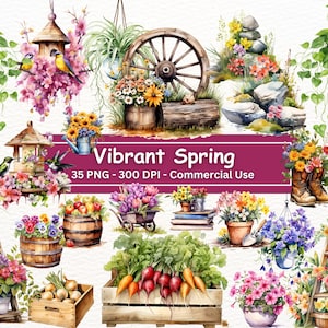 Vibrant Spring Clipart Bundle (set 2), 35 PNG Images, Commercial Use ...