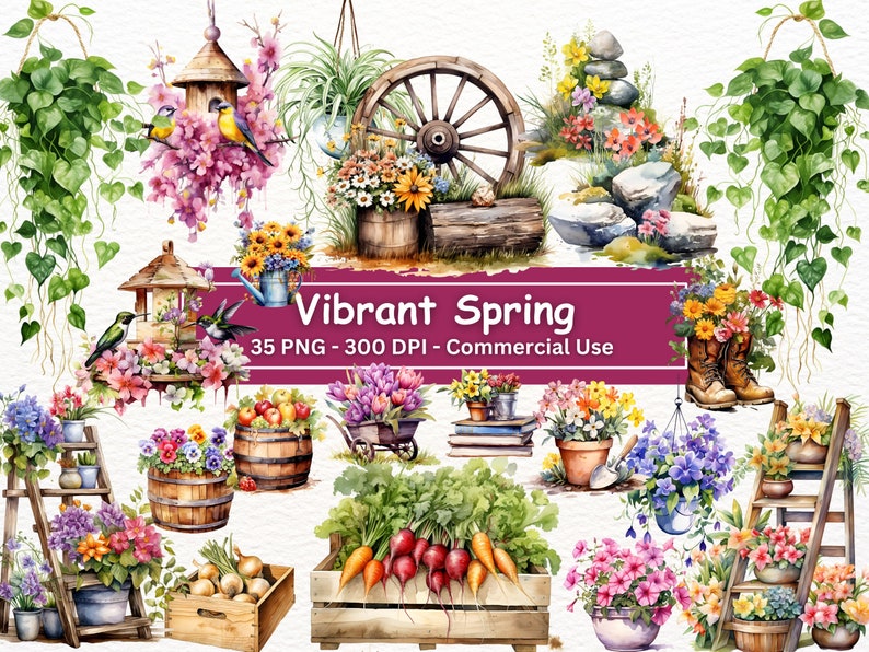 Vibrant Spring Clipart Bundle set 2, 35 PNG Images, Commercial Use ...