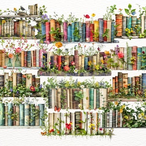 Spring Book Border and Shelves Bundle, 38 PNG Set, Instant Digital ...