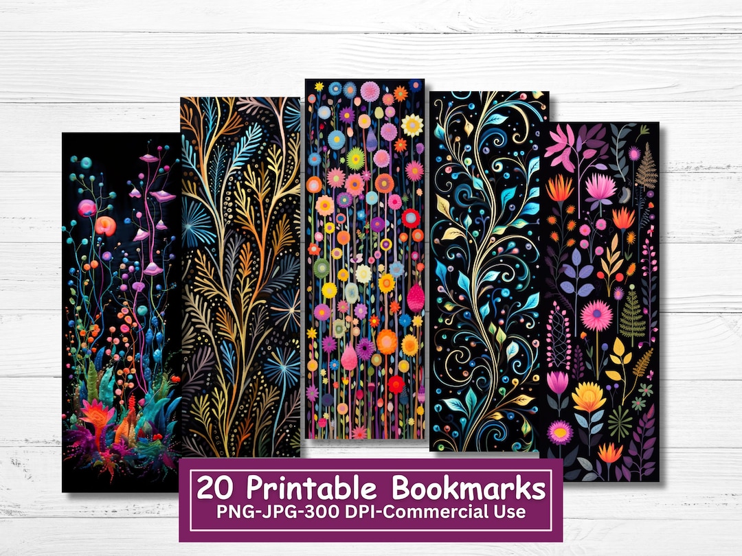 Embroidery Flowers Printable Bookmarks Bundle, Set of 20 PNG/JPG Floral ...