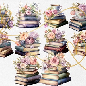 Pastel Watercolor Floral Books Clipart, Book Bundle, Set of 20 Pngs ...