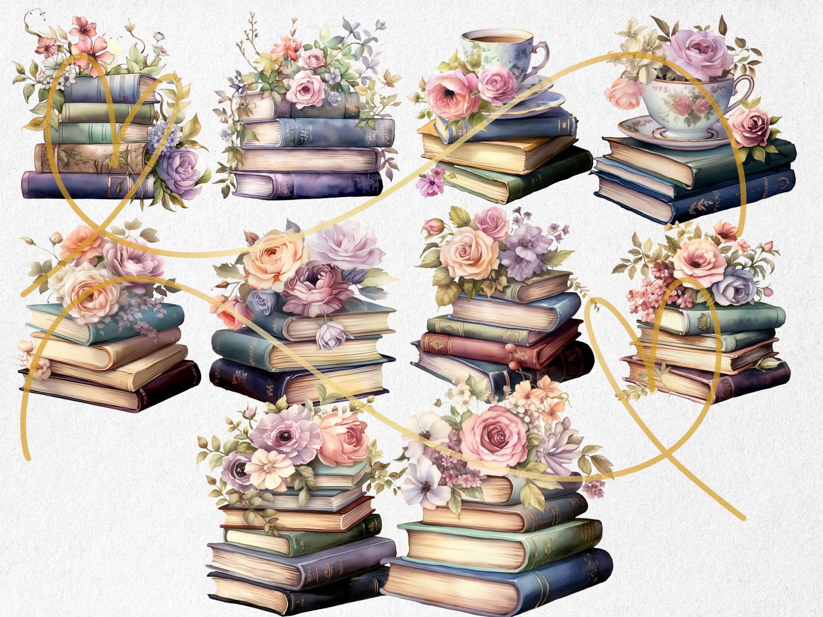 Pastel Watercolor Floral Books Clipart Book Bundle Set of 20 - Etsy