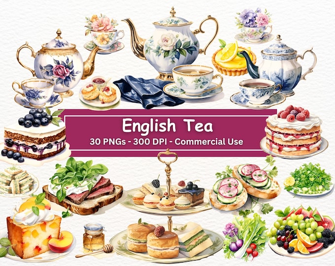 10 Watercolor English Teatime Clipart Graphics – PNG Files Transparent ...