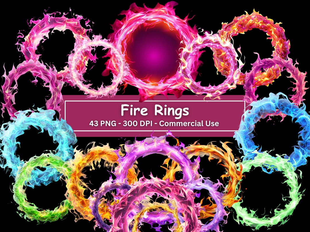 Neon Fire and Flames Wreath Clipart Bundle, PNG Set of 43 With ...