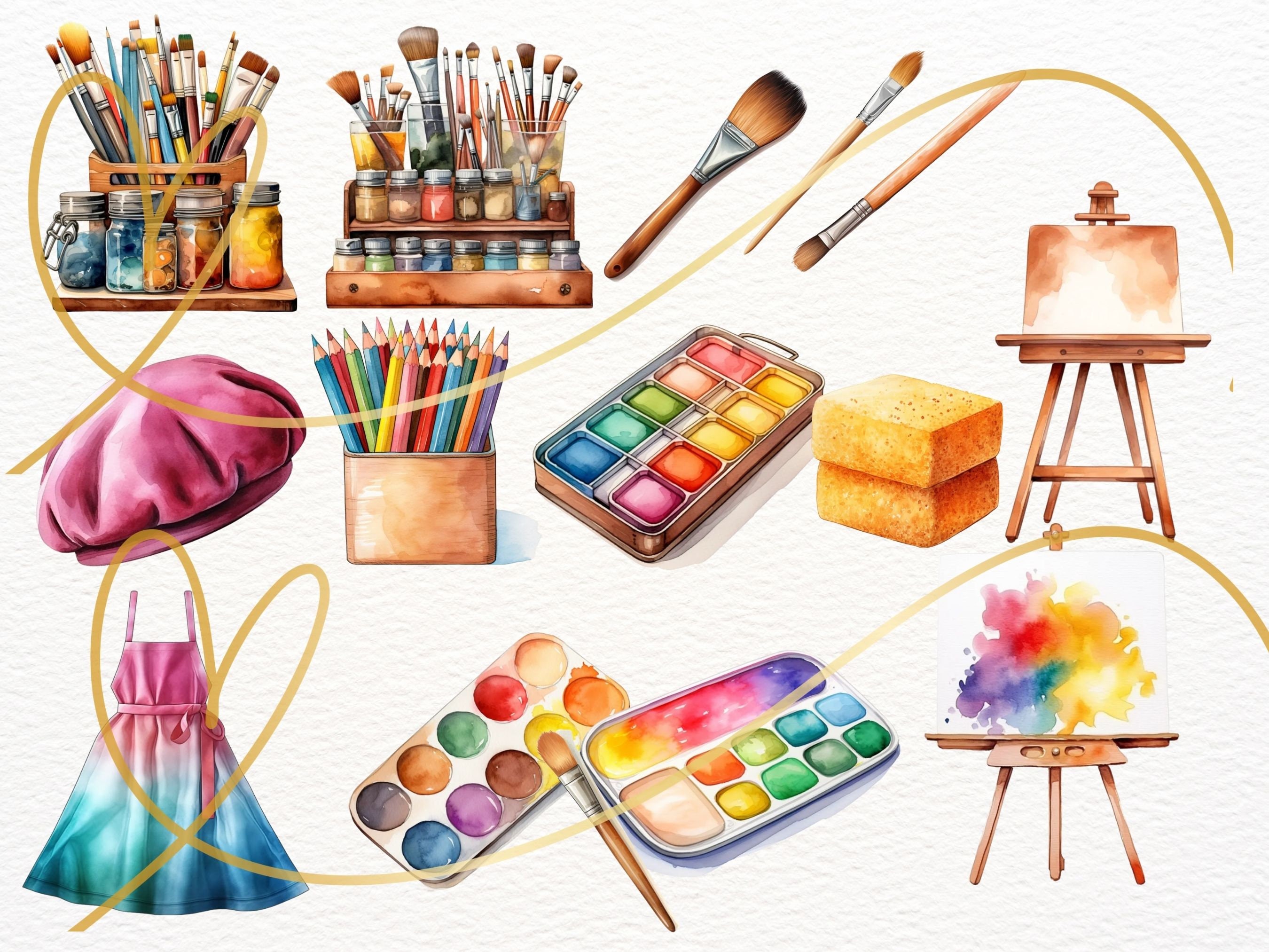 Watercolor Artist Painting Clipart Bundle Set of 25 Pngs - Etsy