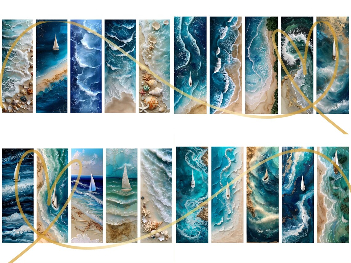 Nautical Bookmarks: Sailboat Ocean Art, Beach Theme (digital Download ...