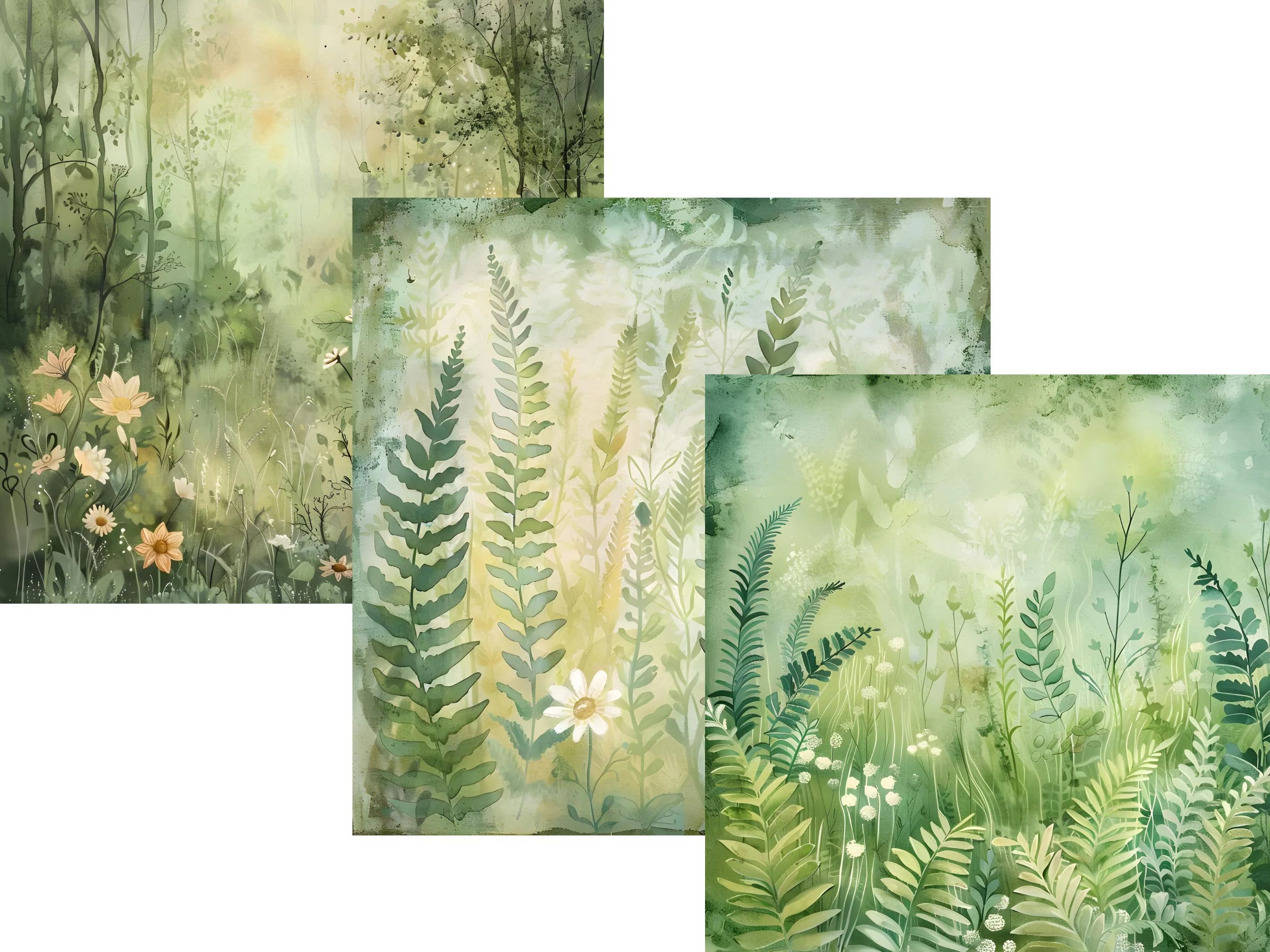 Watercolor Forest Digital Paper: Botanical Backgrounds (digital ...