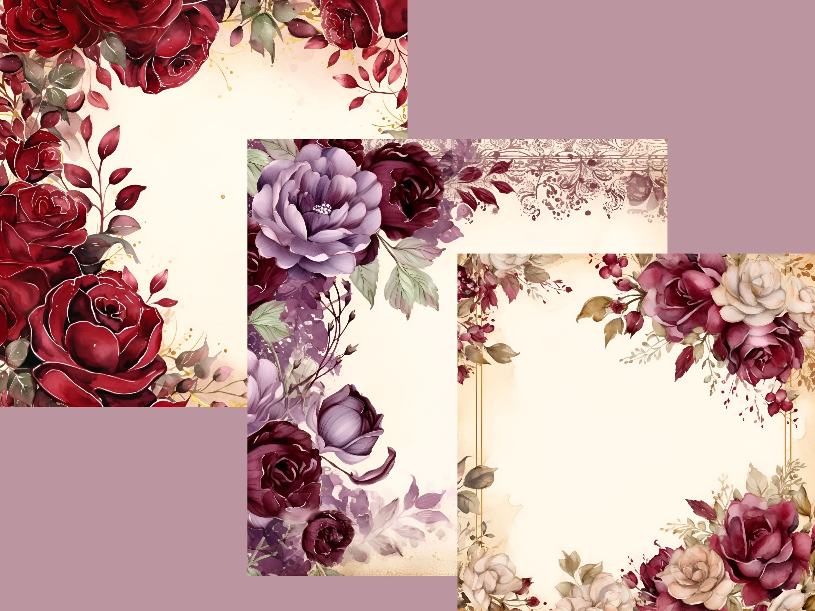 Romantic Roses Junk Journal Pages Bundle, 25 Repeating Pattern Red ...