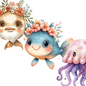 Cute Sea Animals Clipart, Set of 40 Pngs, Under the Sea, Coral, Fish ...