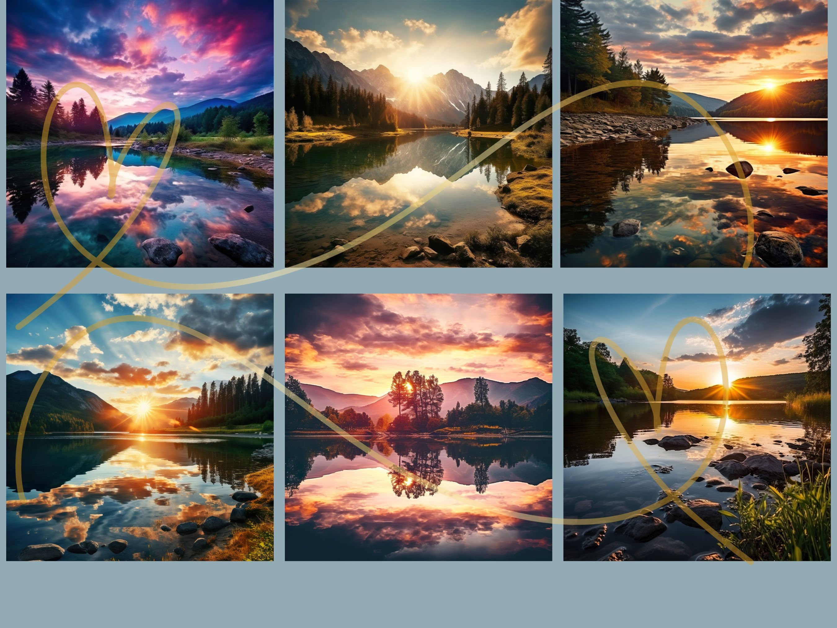 Mountain Lake Sunset Digital Paper Bundle, 28 High Quality JPG Set ...